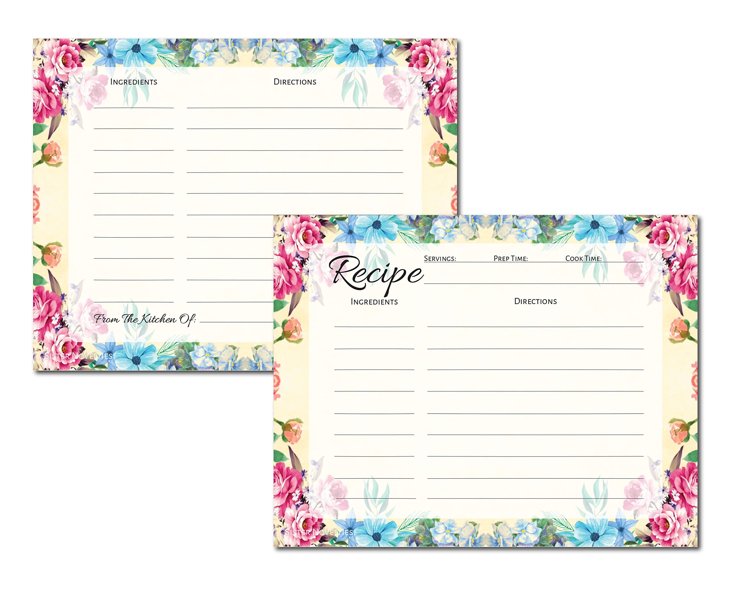 Floral Recipe Cards, Flower Recipe Cards, Floral Index Cards, Blank ...