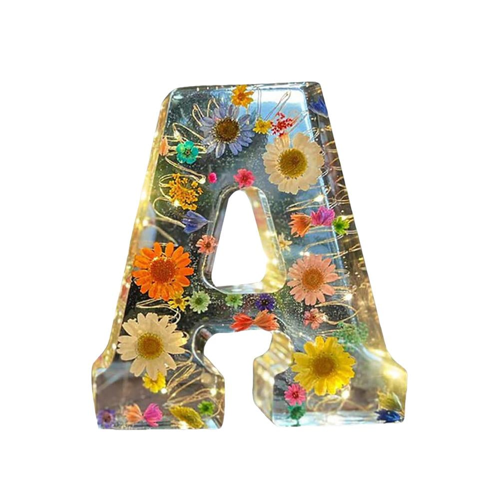 Floral Resin Night Light, 4.7inch Pressed Flower Resin Letters with LED ...