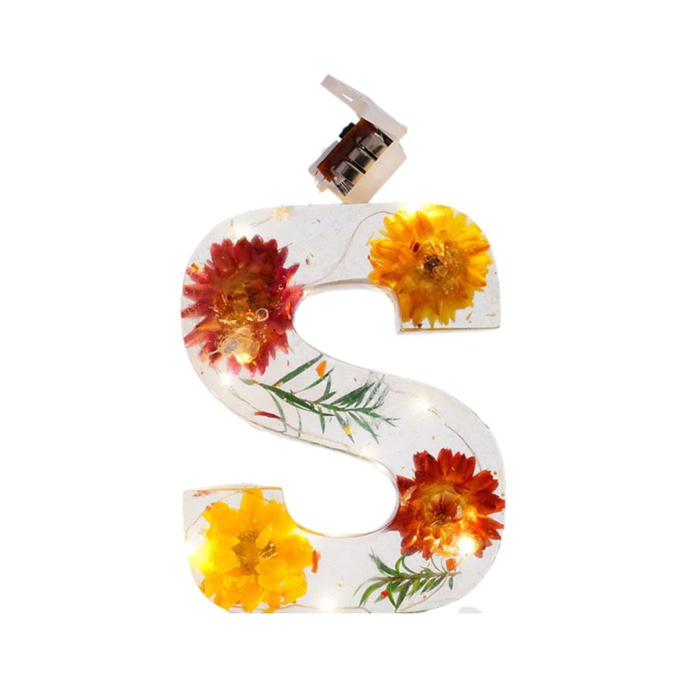Floral Resin Night Light,Pressed Flower Resin Letters with LED Light ...