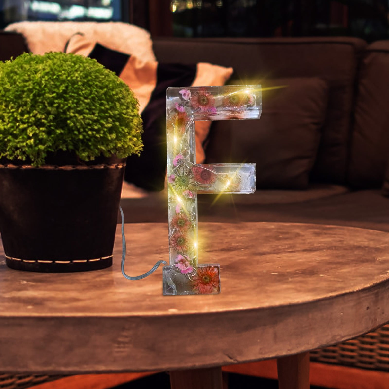 Floral Resin Night Light, Pressed Flower Resin Letters with LED Light ...