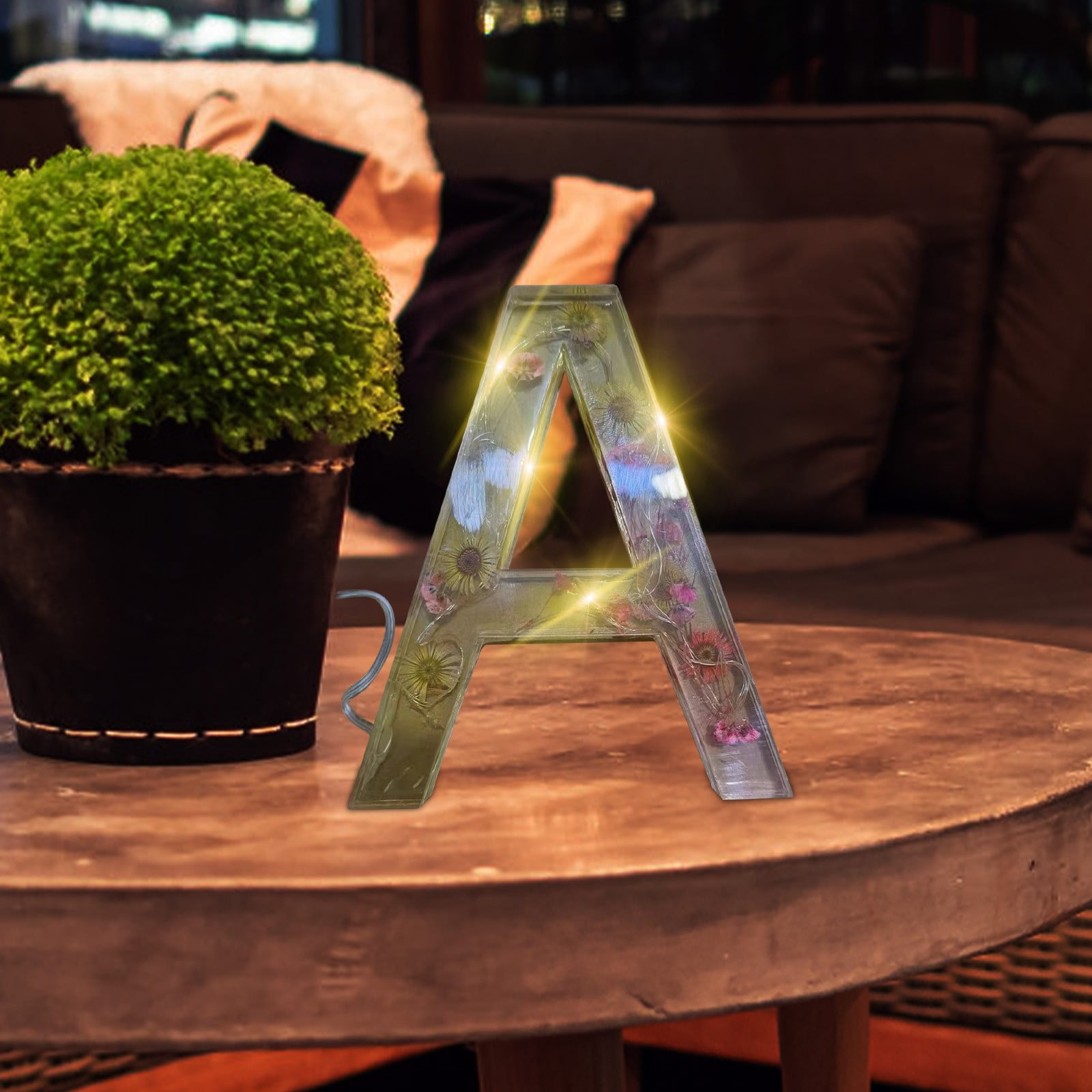 Floral Resin Night Light, Pressed Flower Resin Letters with LED Light ...