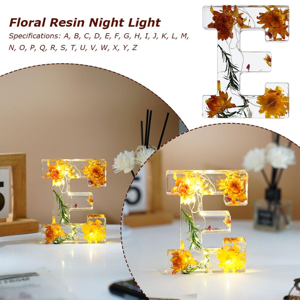 Floral Resin Night Light Pressed Flower Resin Letters with LED Light ...