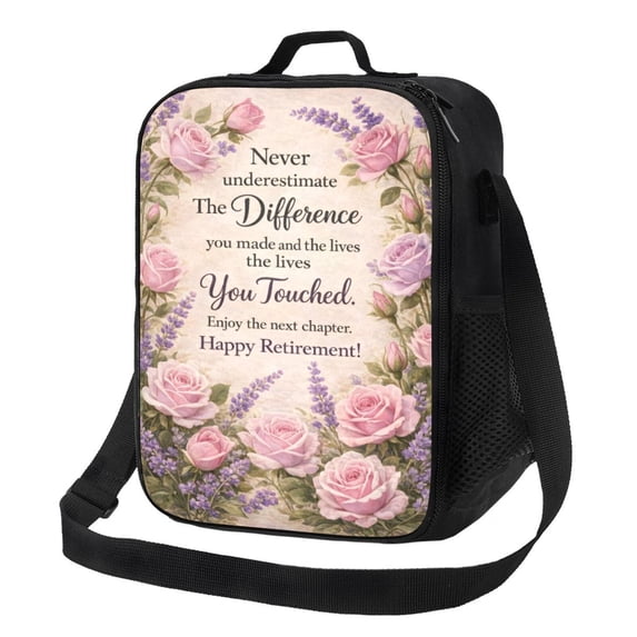 Floral Retirement Lunch Bag Insulated Thermal Lunch Box with Shoulder ...