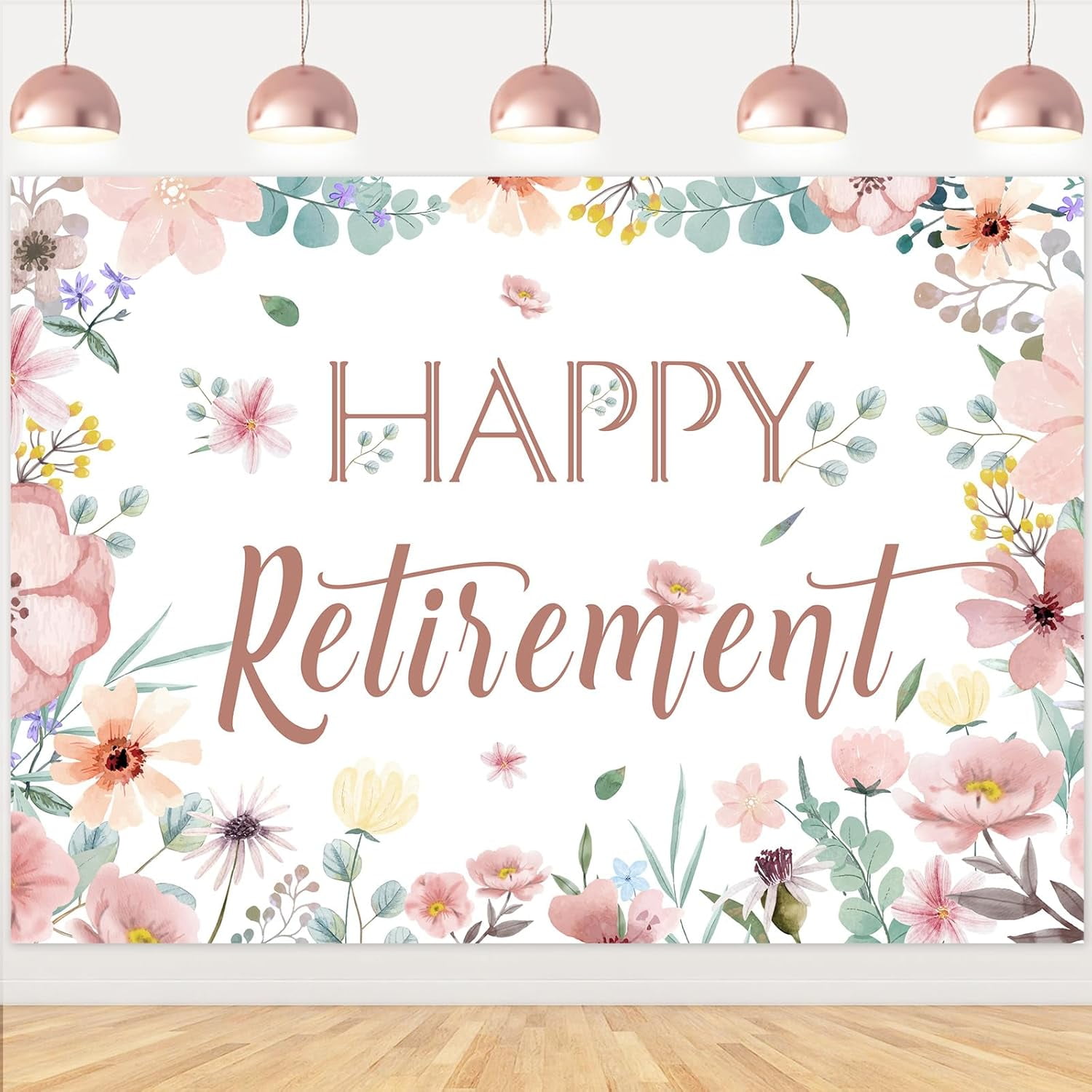 Floral Retirement Party Decorations, 7x5ft Blush Pink Floral Happy ...