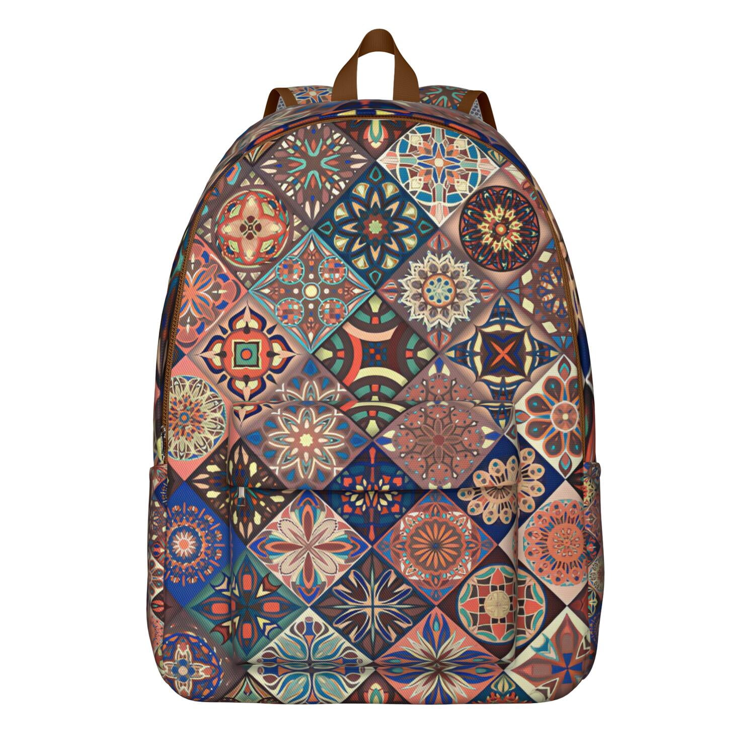 Floral Retro Hippie Backpack for School – Colorful Artistic Canvas ...