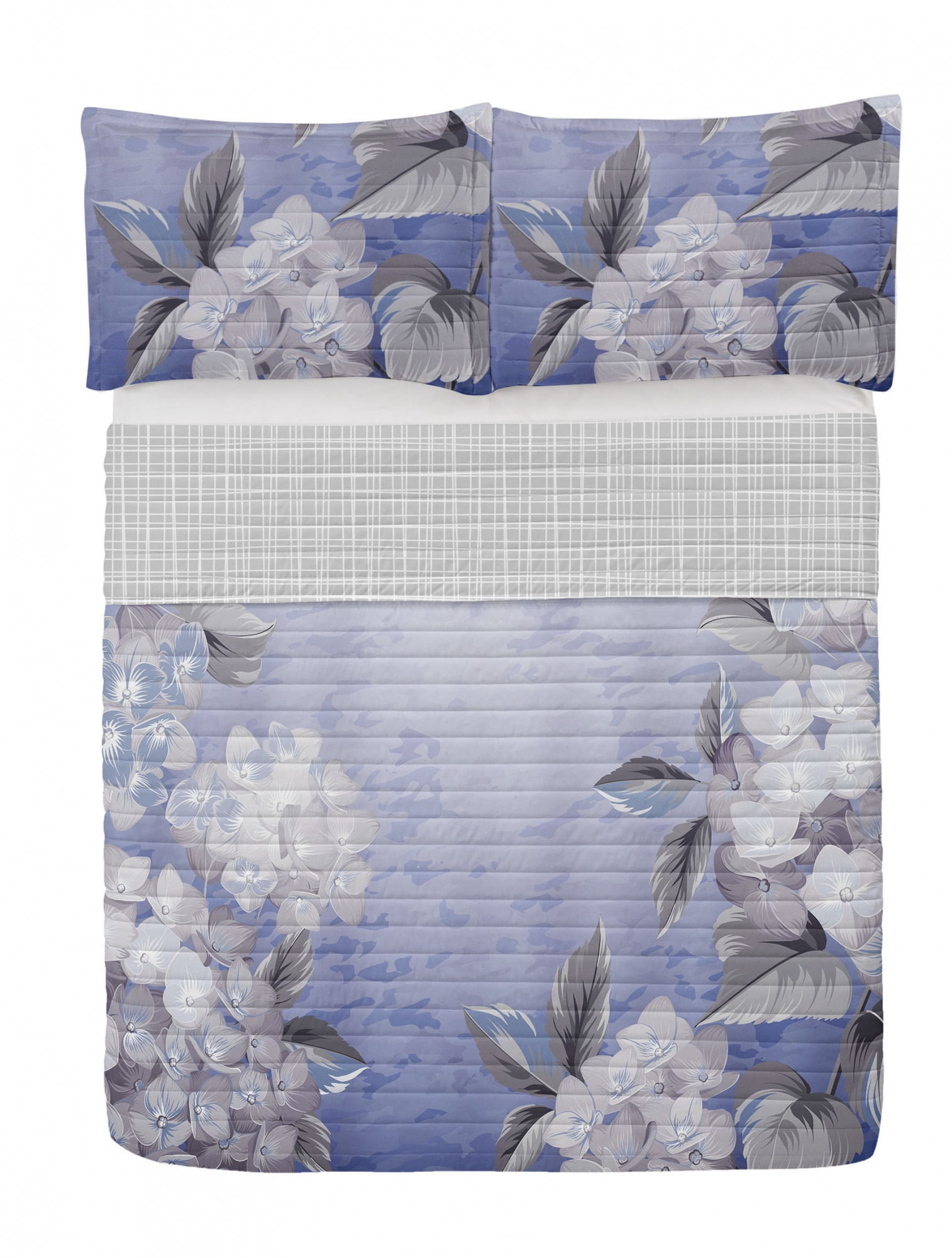 Floral Reversible Bedspread Set, Blooming Hydrangea Flowers Leaves ...
