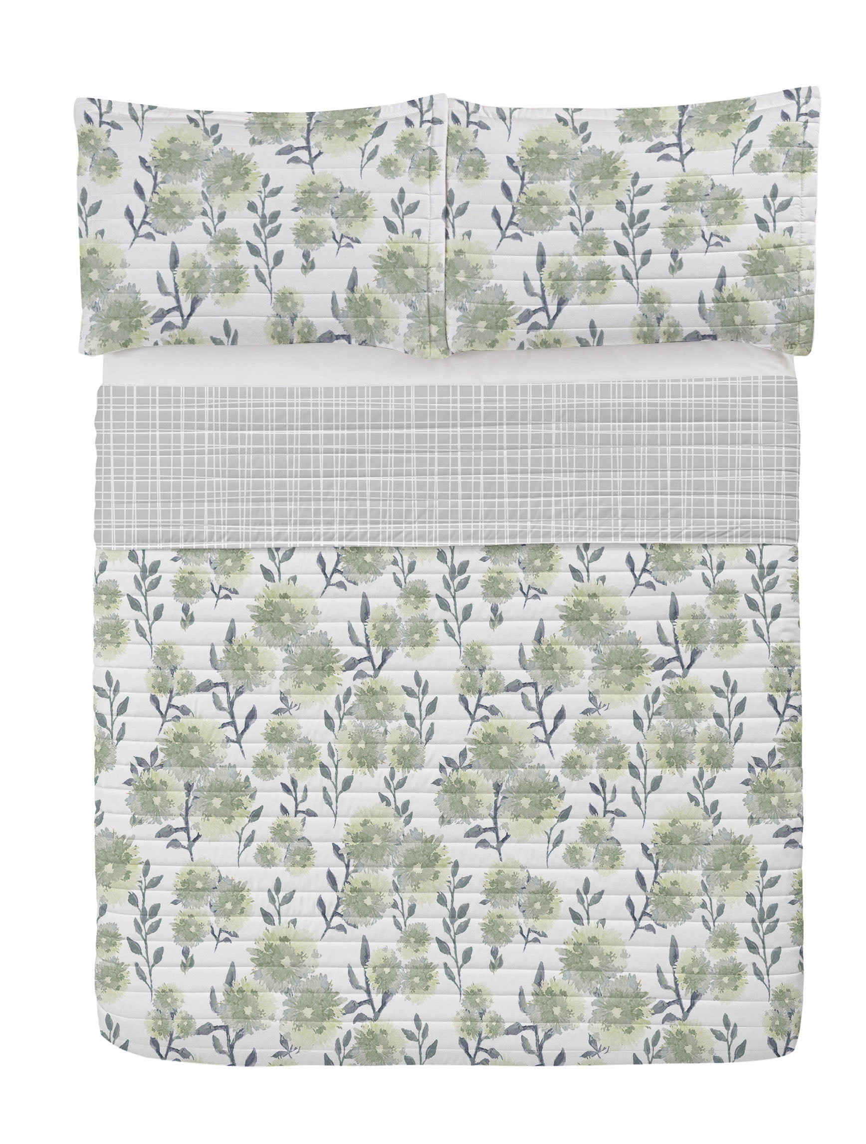 Floral Reversible Bedspread Set, Dandelion Flowers and Leaves Farm ...