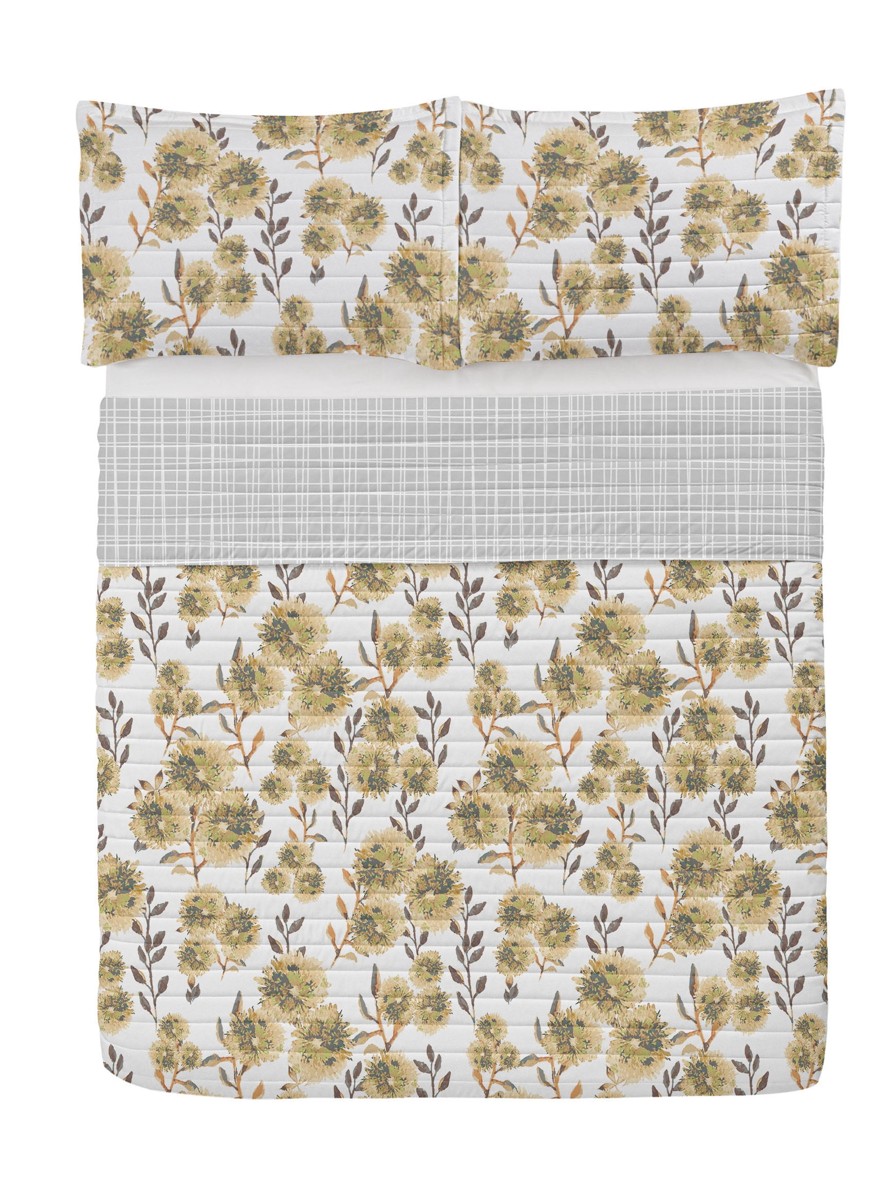 Floral Reversible Bedspread Set, Dandelion Flowers and Leaves Farm ...
