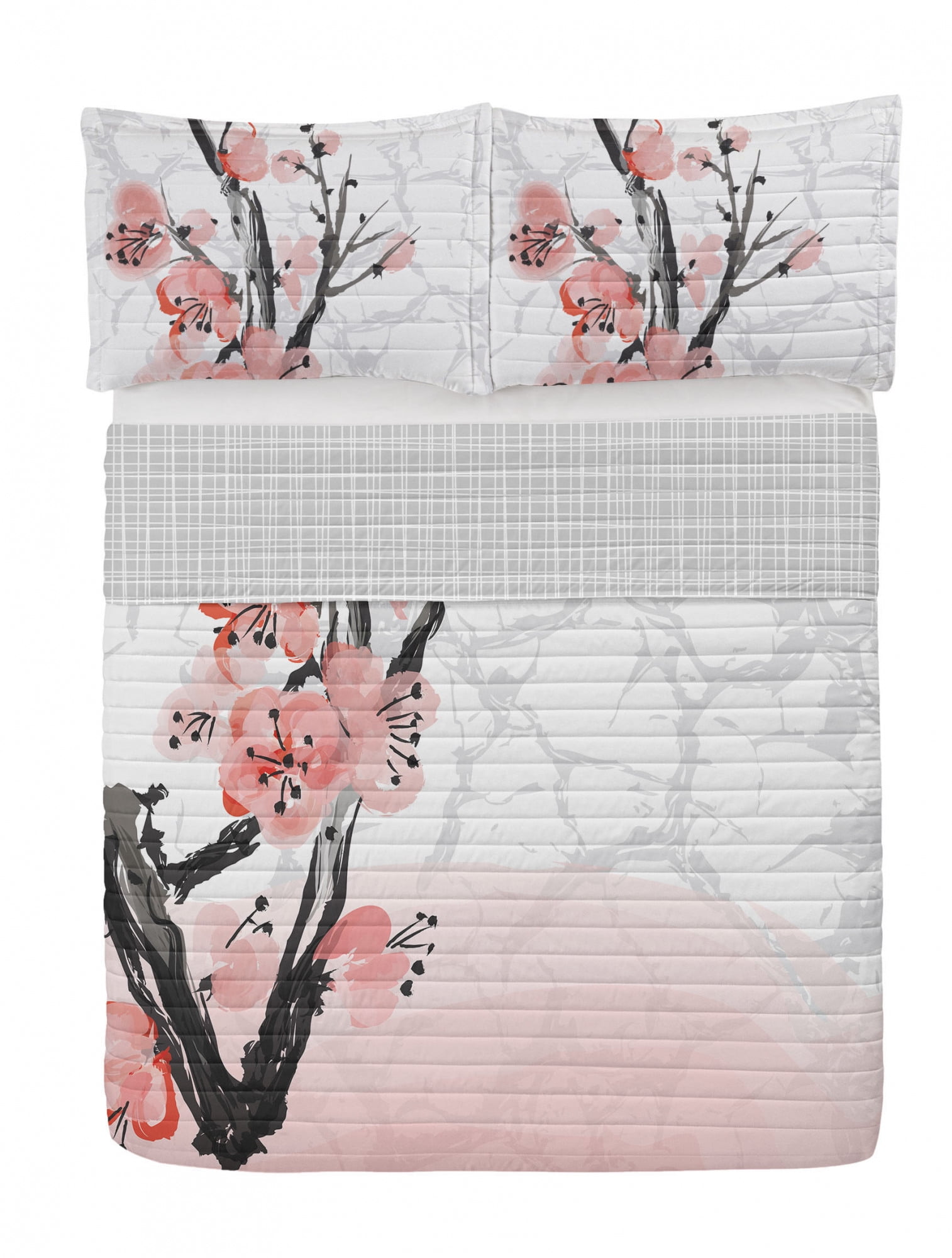 Floral Reversible Bedspread Set, Japanese Cherry Blossom Sakura Tree ...