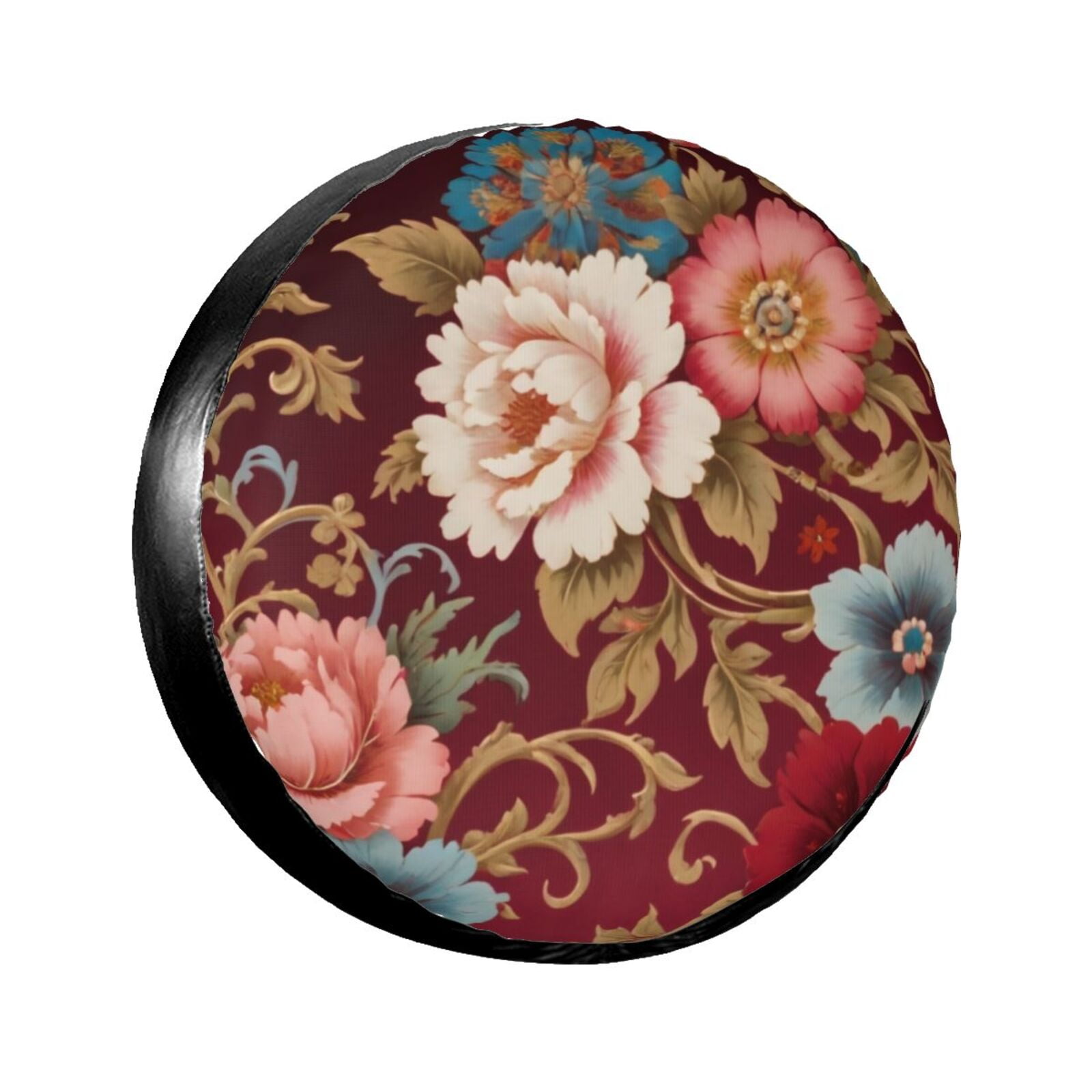 Floral Rich Red And Gold Spare Tire Cover Weather Proof Wheel