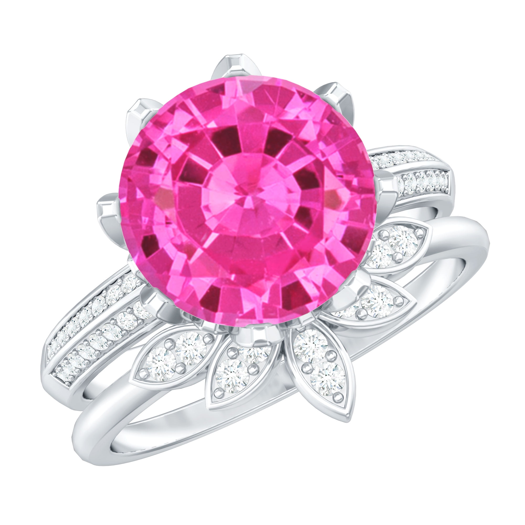 Rosec Jewels Floral Ring Set with Lab Grown Pink Sapphire and ...