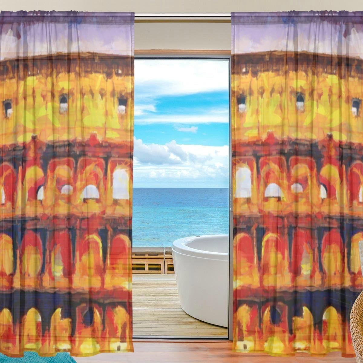 Floral Roman Coliseum Semi Sheer Curtains, 78"x55" Window Voile Drapes ...