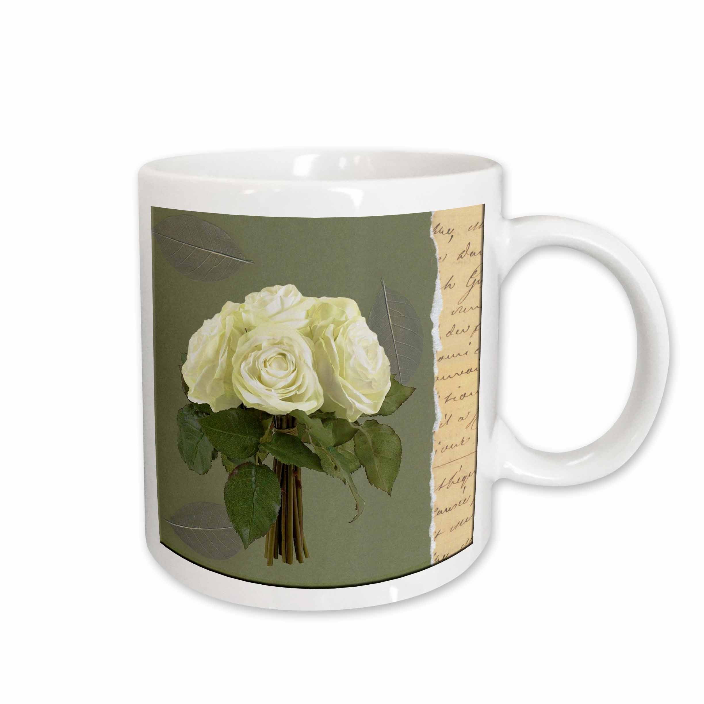 3drose, Floral Rose Arrangement with Pretty Torn Scrap Book Print, 11oz ...