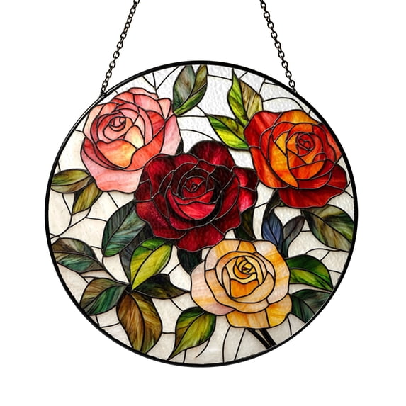 Floral Rose Bouquet Suncatcher, Stained Glass Inspired Hanging for ...