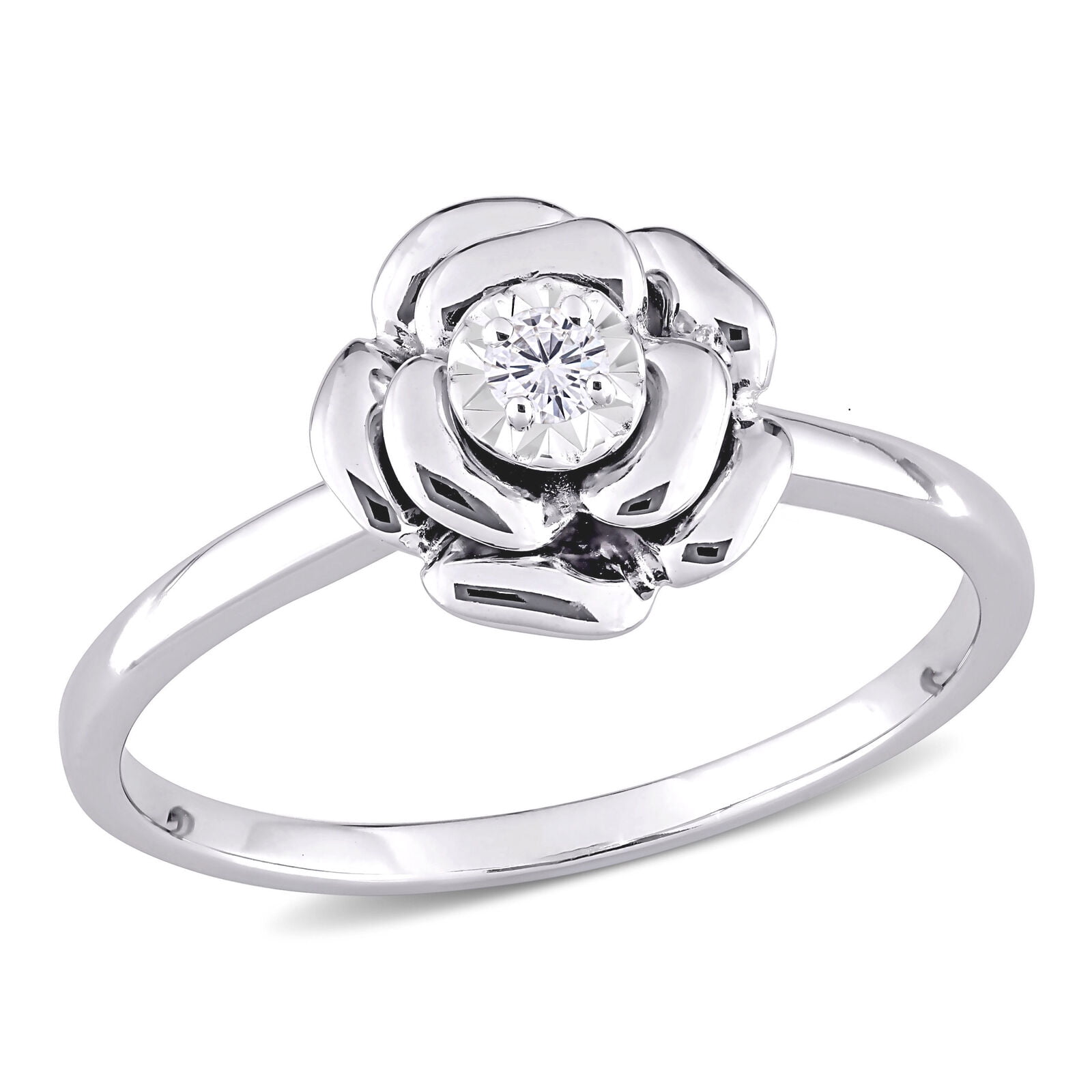 Floral Rose Design Diamond Promise Ring, Illusion Set Diamond ...