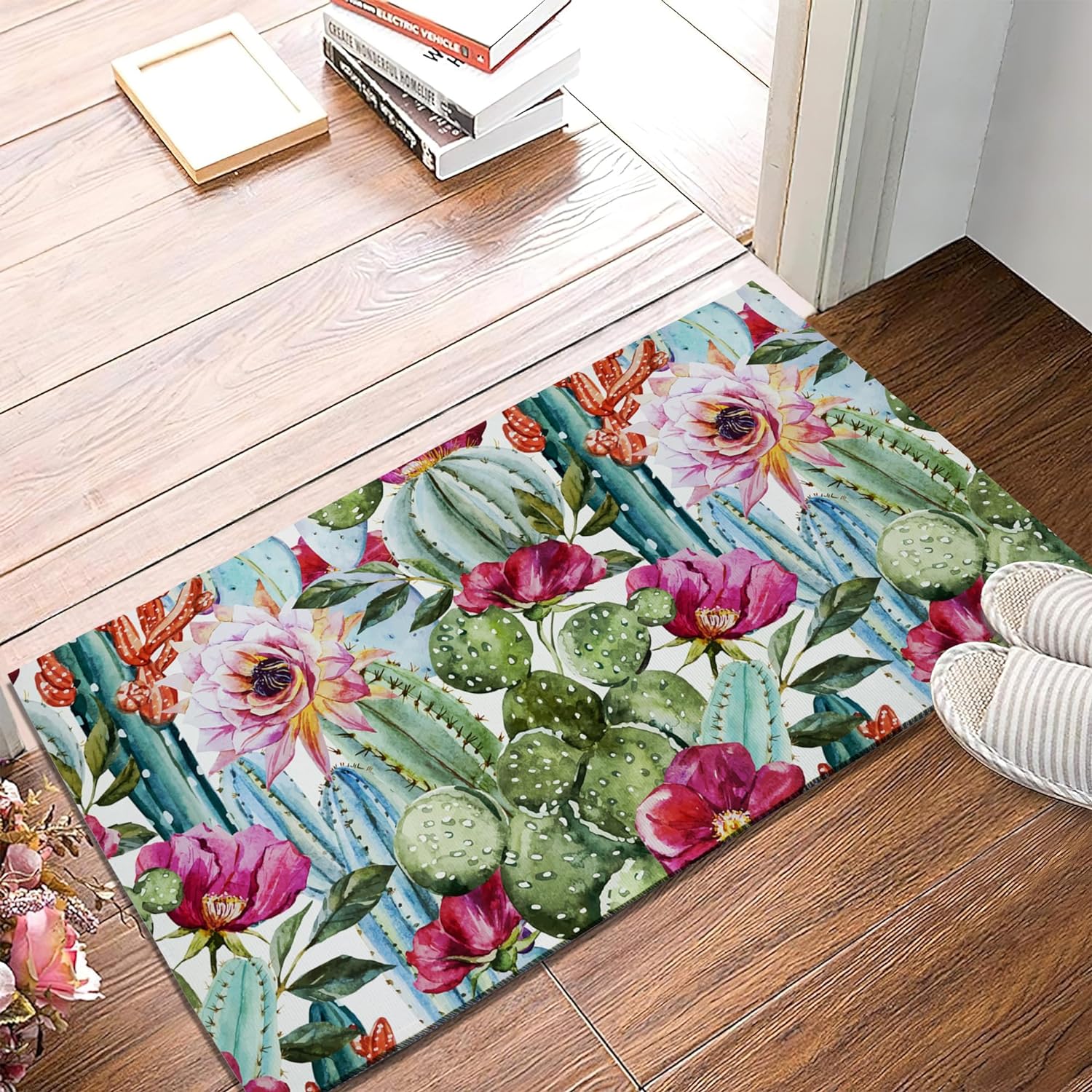 Floral Rose Door Mat 36 x 24 Inch,Tropical Cactus Welcome Doormat ...