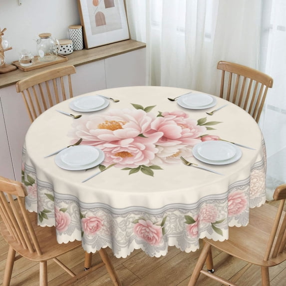 Floral Rose Lace Pattern Round Tablecloth Waterproof Oil Proof Spill ...