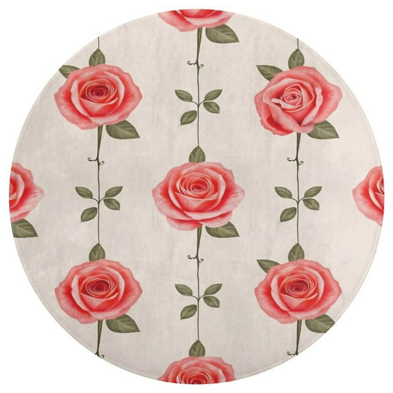 Floral Rose Pattern Round Carpet Non-Slip Wear-resistant for Living ...