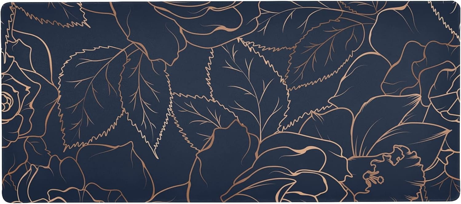 Floral Rose Peony Flower Navy Blue Large Gaming Mouse Pad Big Mousepad ...