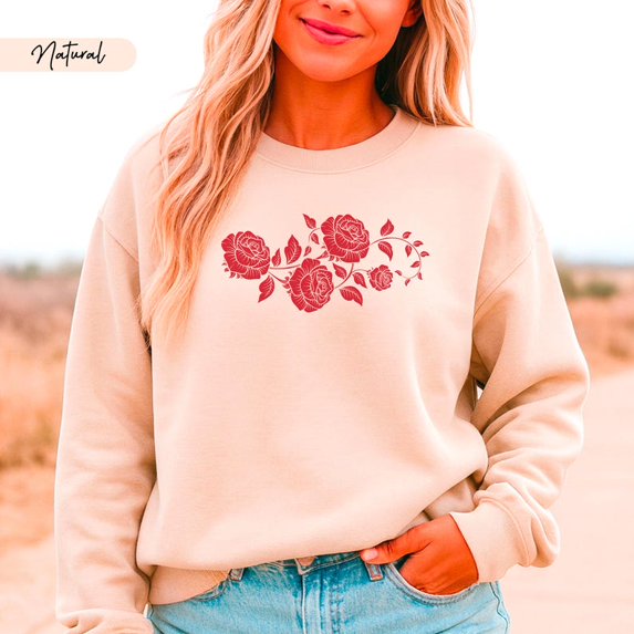 Floral Rose Sweatshirt, Minimal Flower Aesthetic Women Gift - Walmart.com