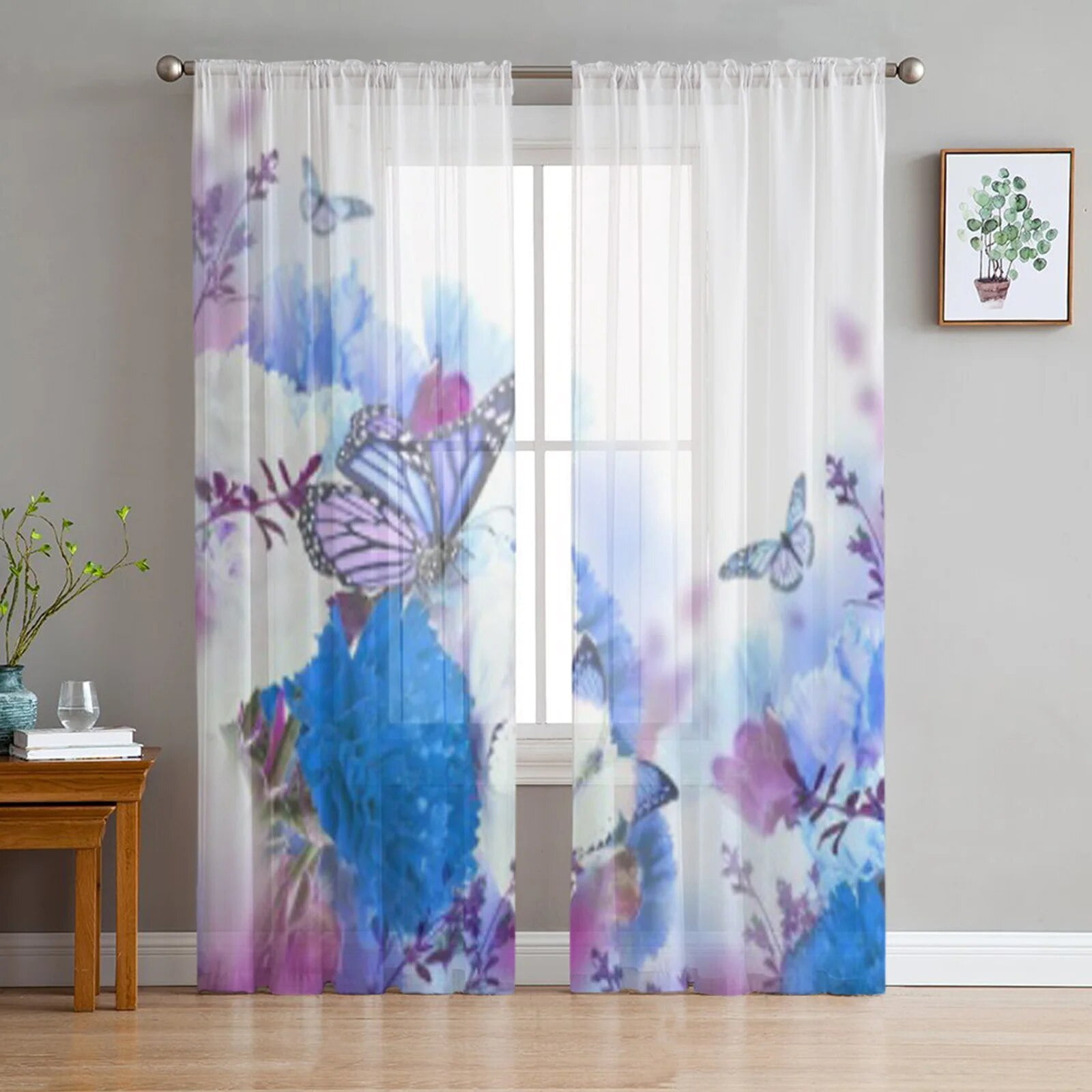 Floral Roses Butterfly Tulle Curtains For Living Room Sheer Curtain ...