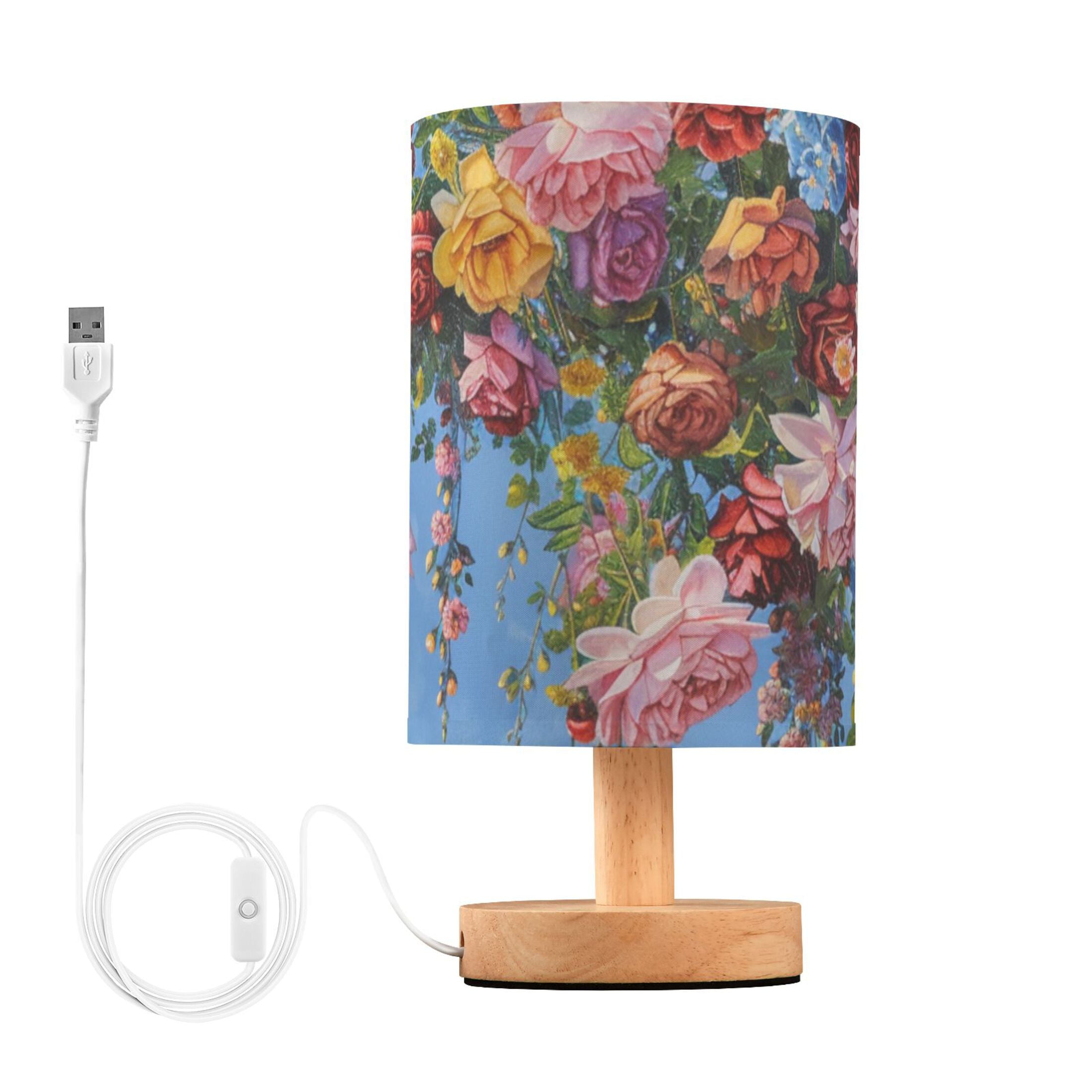 Floral Roses Flowers Table Lamp for Desk Nightstand Lamp with USB ...