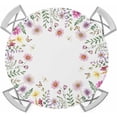 Floral Round Fitted Tablecloth with Elastic Spring Tablecloths Washable ...