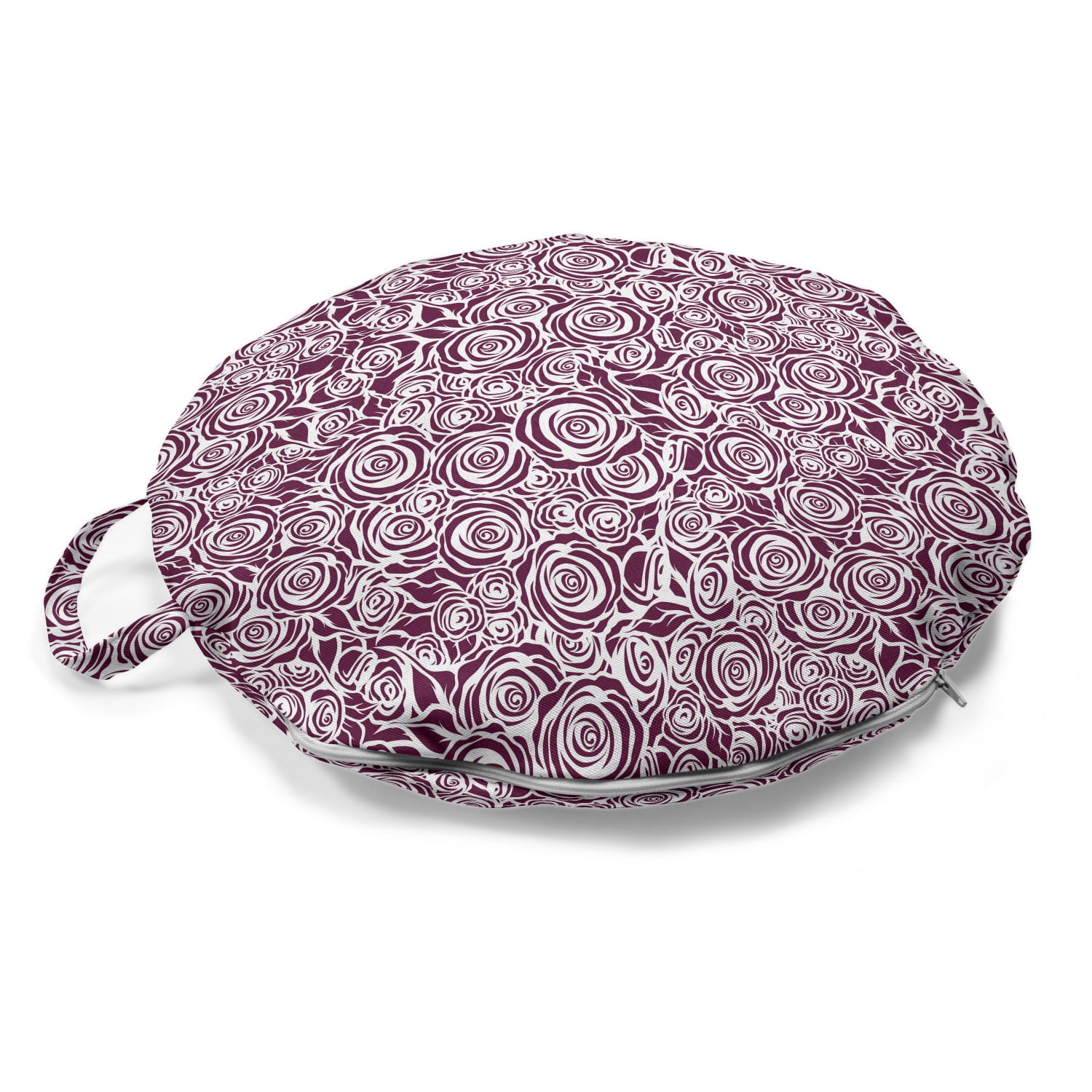 Floral Round Floor Cushion with Handle, Top View of a Clutter of Roses ...