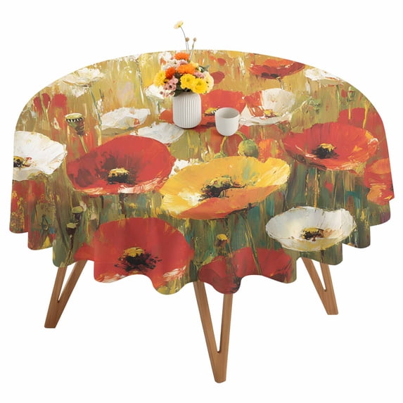 Floral Round Tablecloth 54 inches Red White Poppy Sea Of Flowers Sky ...