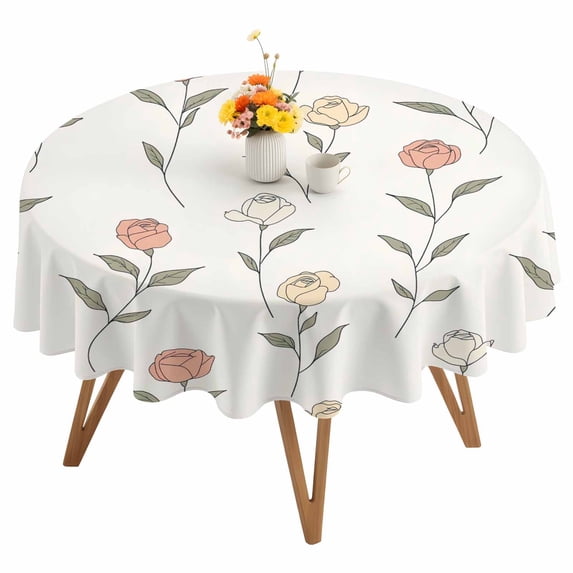 Floral Round Tablecloth 60 inches Leaf Plant Waterproof Oil-Proof Table ...