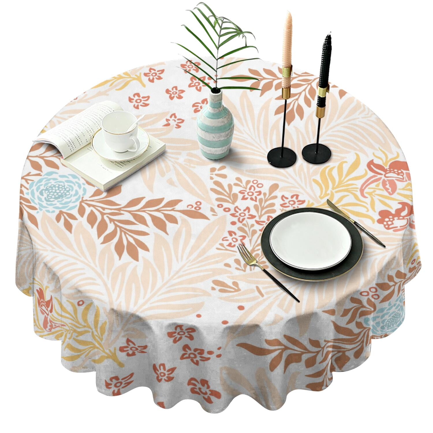 Floral Round Tablecloth 60x60in(153x153cm) – Waterproof Polyester Table ...