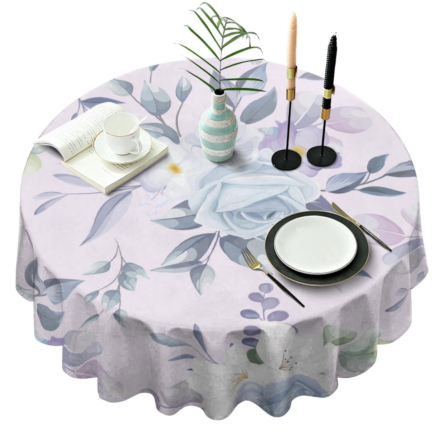 Floral Round Tablecloth 60x60in(153x153cm) – Waterproof Polyester Table ...
