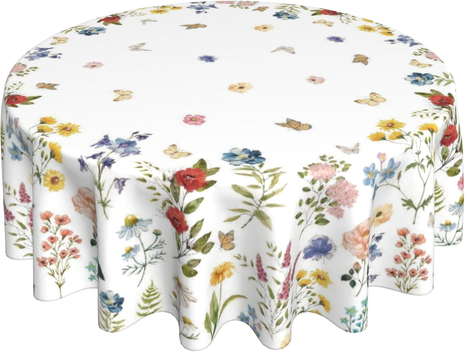 Floral Round Tablecloth 70 Inch Vintage Flower Butterfly Botanical ...