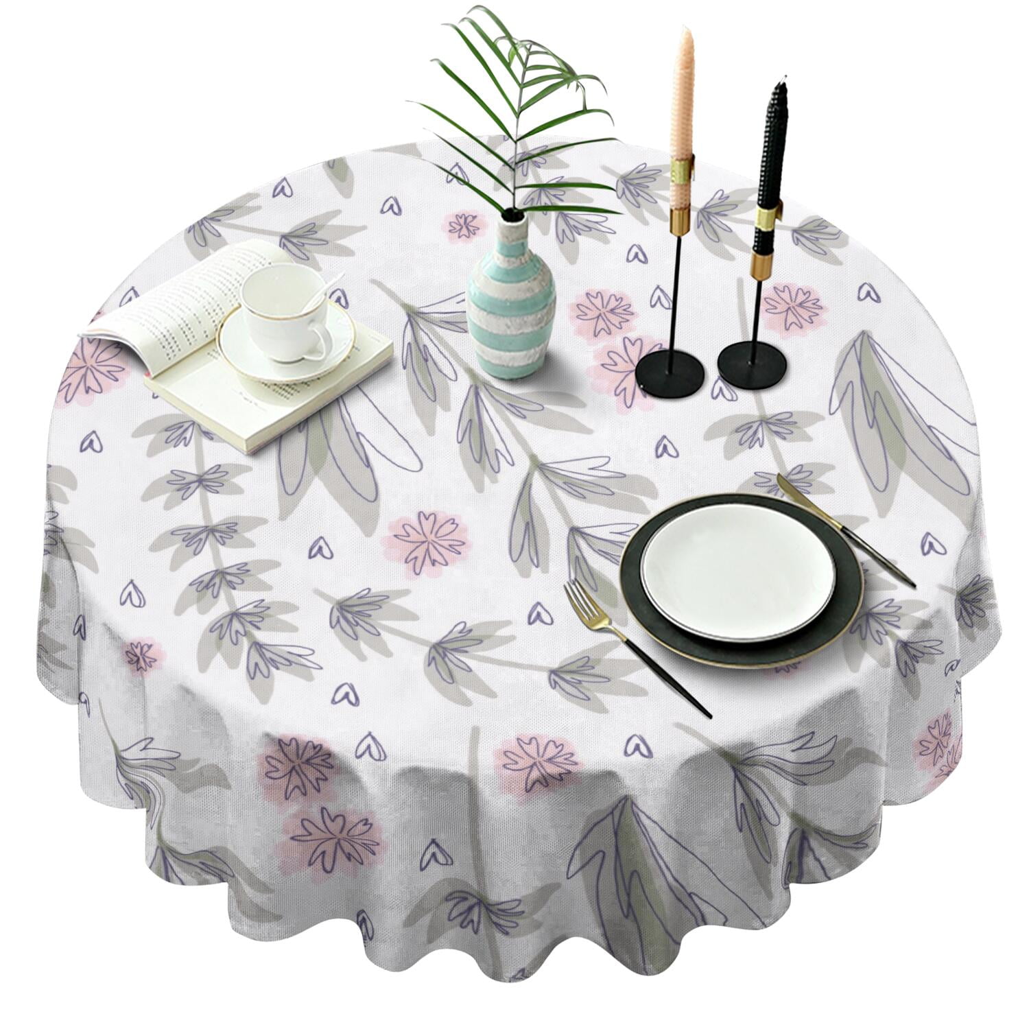 Floral Round Tablecloth 70x70in(178x178cm) – Waterproof Polyester Table ...