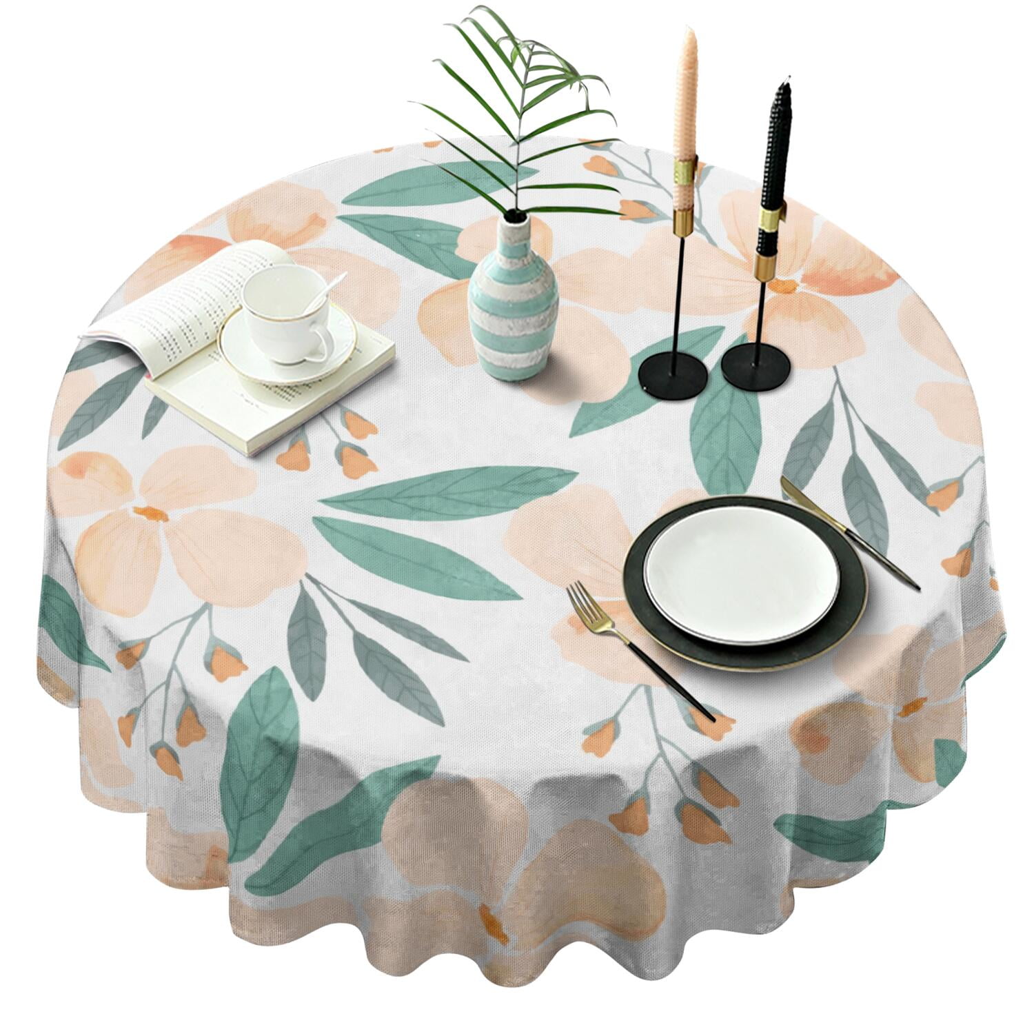 Floral Round Tablecloth 70x70in(178x178cm) – Waterproof Polyester Table ...