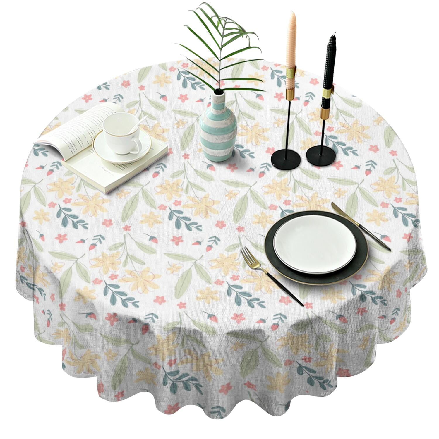Floral Round Tablecloth 70x70in(178x178cm) – Waterproof Polyester Table ...