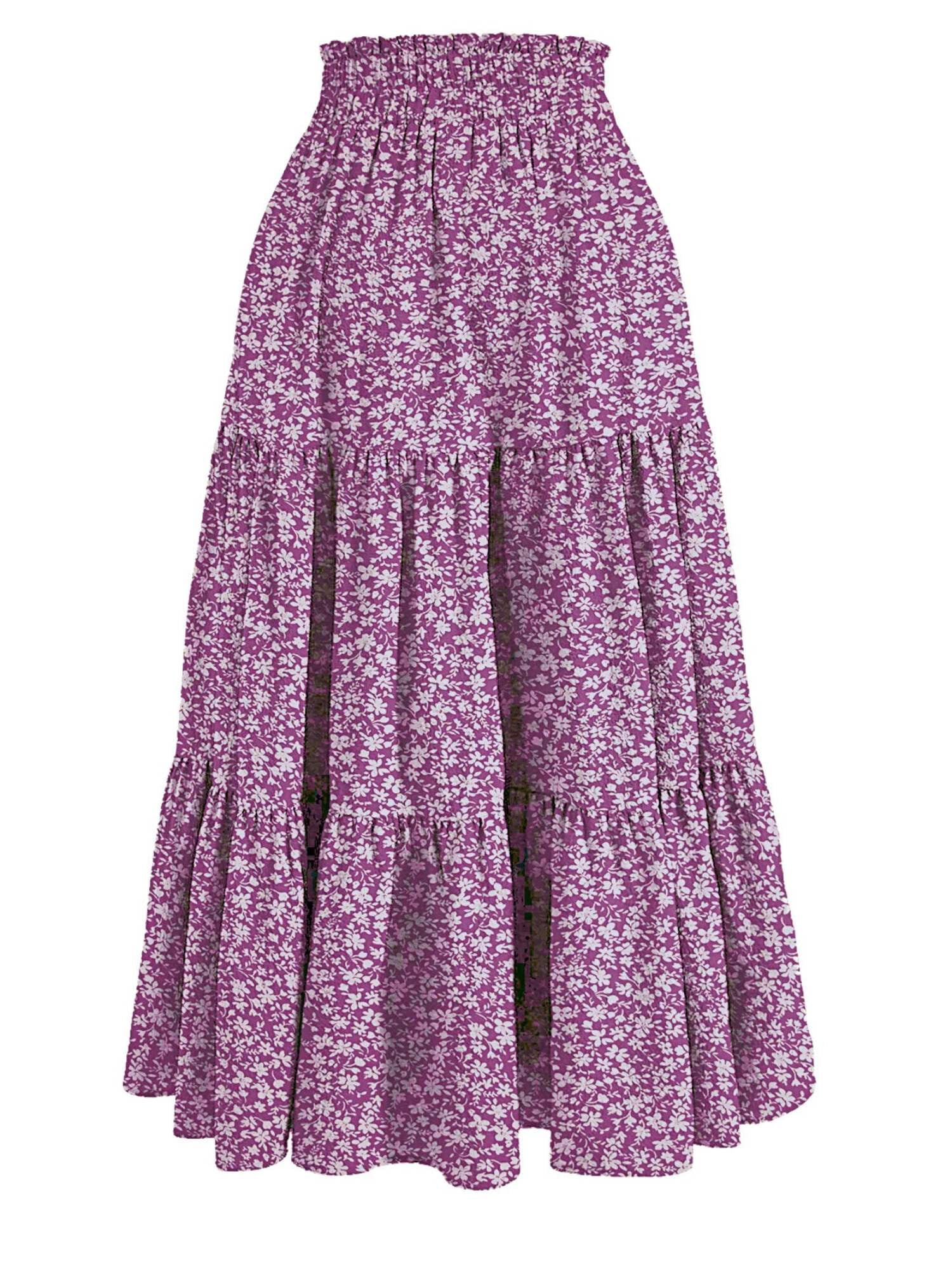 Floral Ruffle Layered Hem Drawstring Skirt Casual Skirt For Spring ...