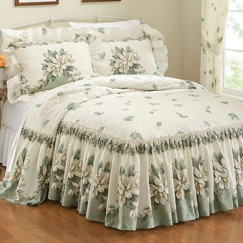 Floral Ruffle Magnolia Garden Bedspread Size:Full color:Sage - Walmart.com