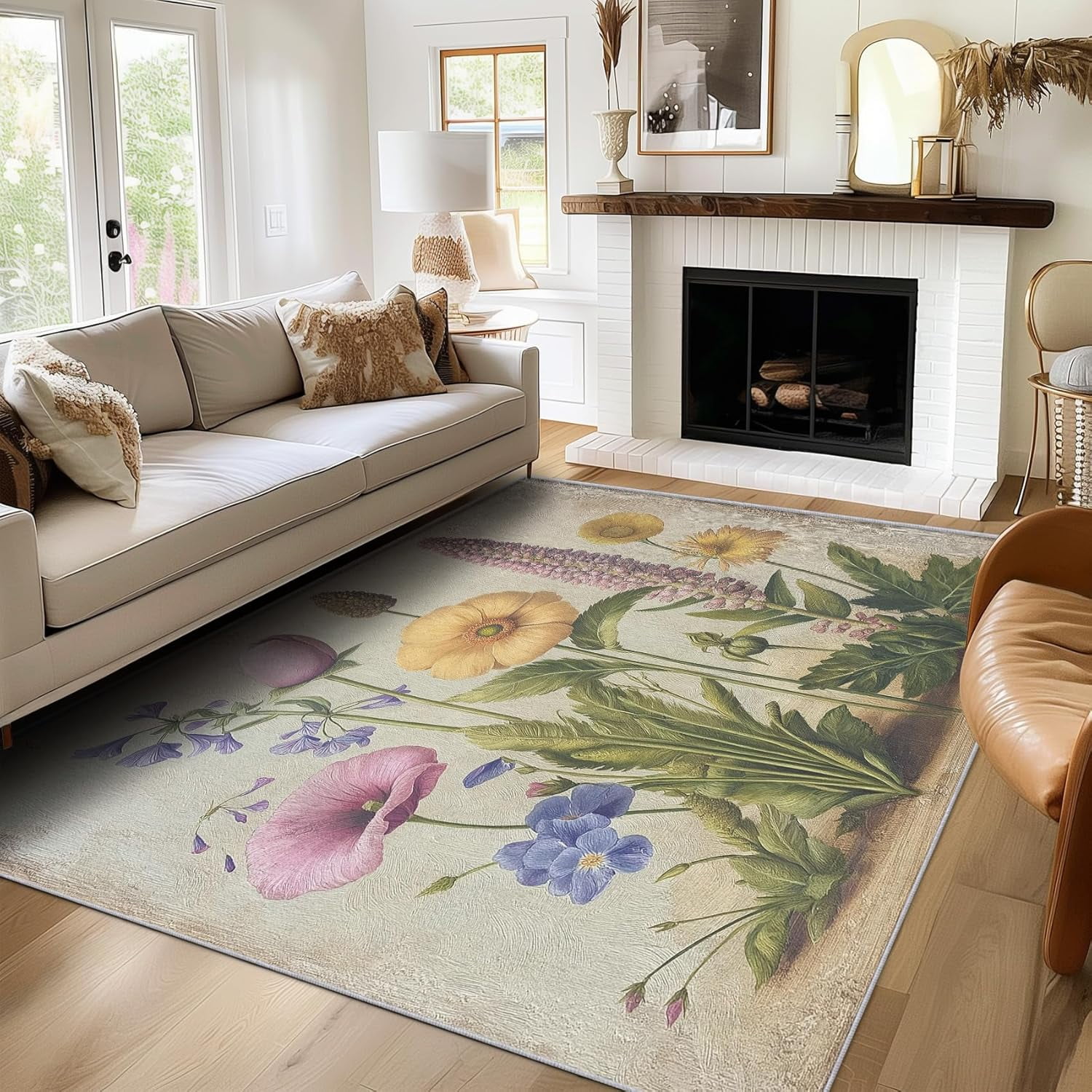 Floral Rug Washable Flower Rugs For Living Room Bedroom, Farmhouse ...