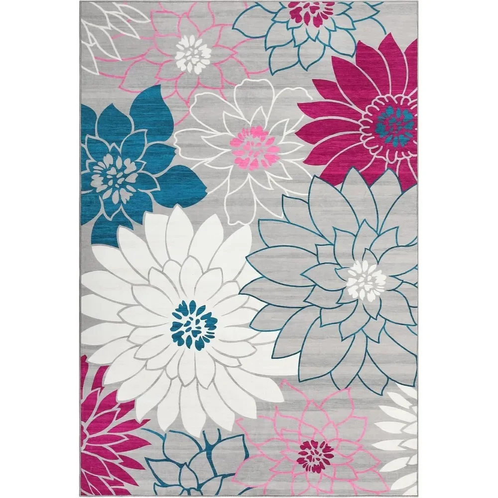 Floral Rugs Washable Rug Living Room Non Slip Carpet Floor Mats ...