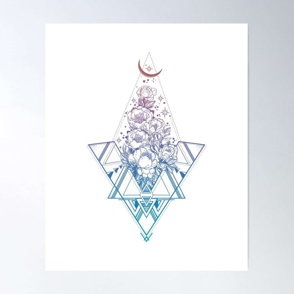 Floral Sacred Geometry // Rainbow Peonies Poster Wall Art, Modern Wall ...