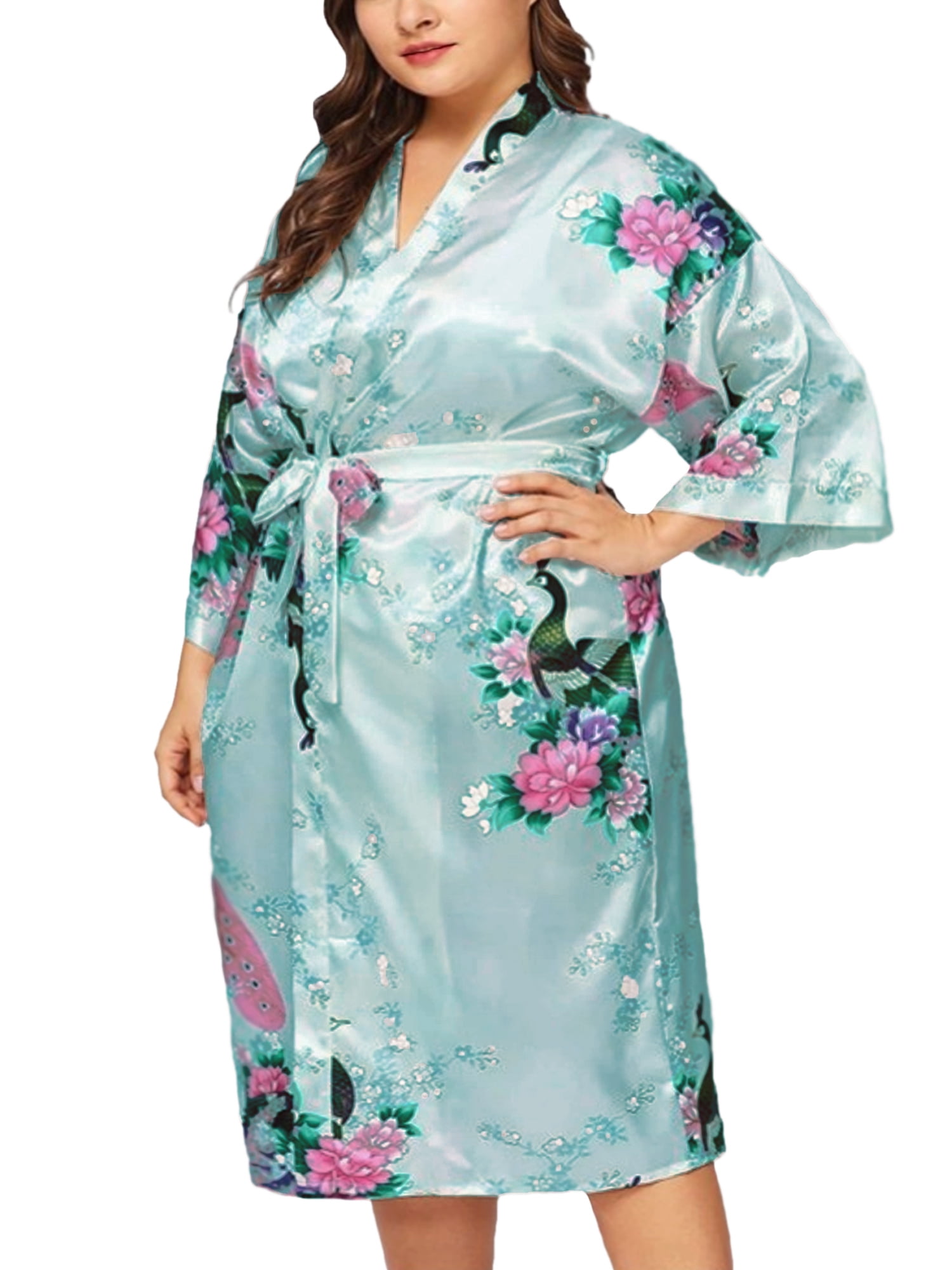 Floral Satin Womens Plus Size Robes, Sizes 20-38, Lightweight Sleepwear ...