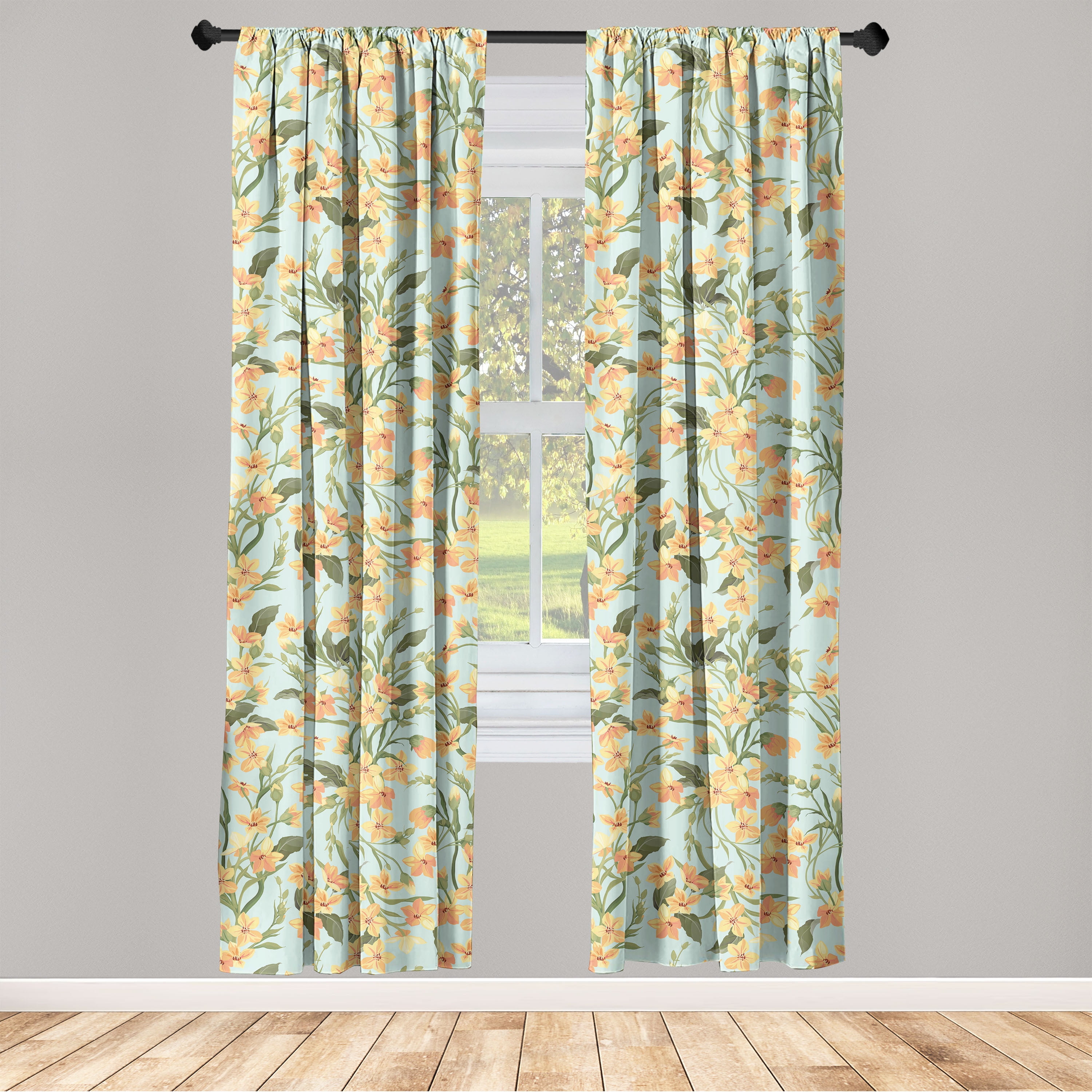 Floral Scene Window Curtains, Botany Design Garden Vibes Summer Flowers ...