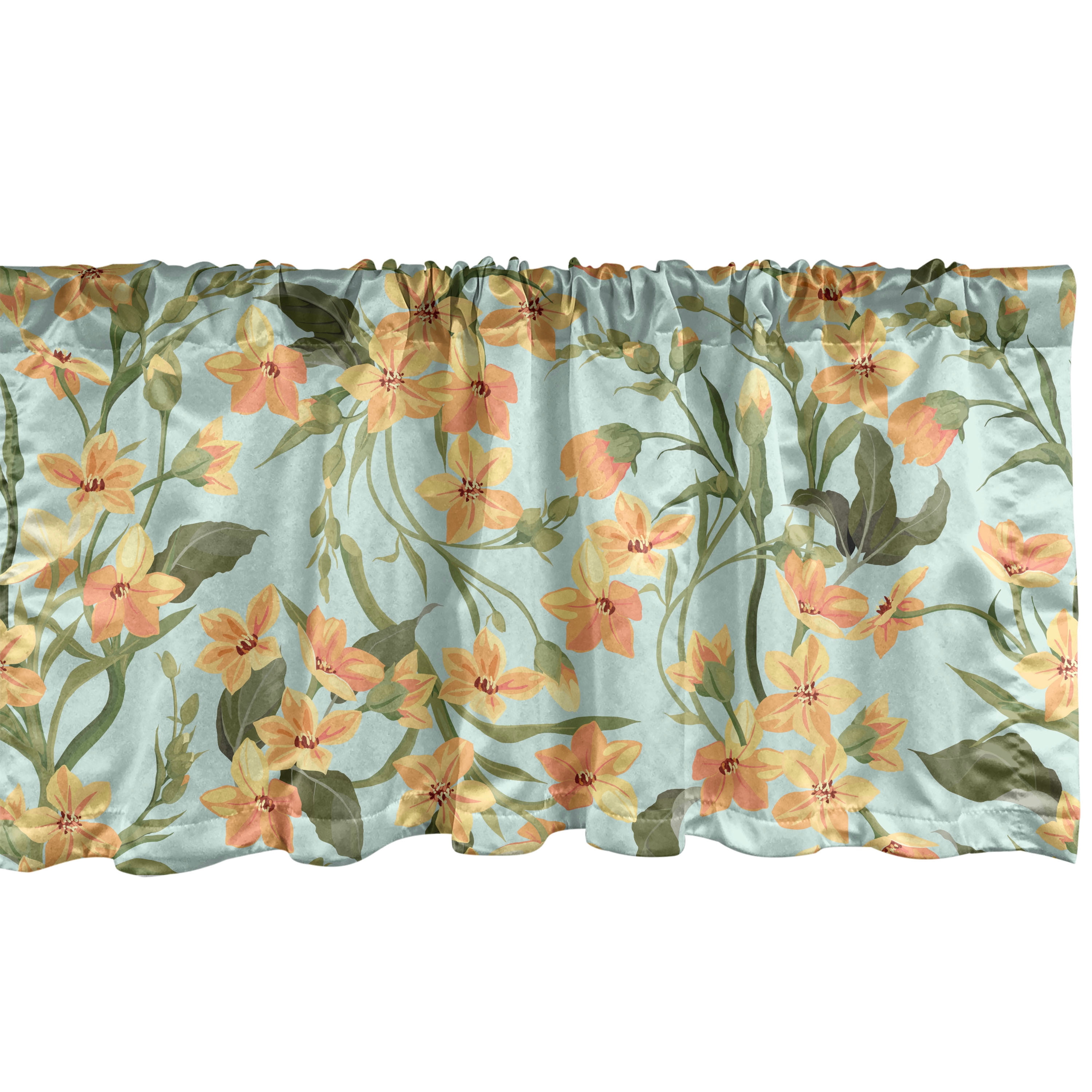 Floral Scene Window Valance, Botany Design Garden Vibes Summer Flowers ...