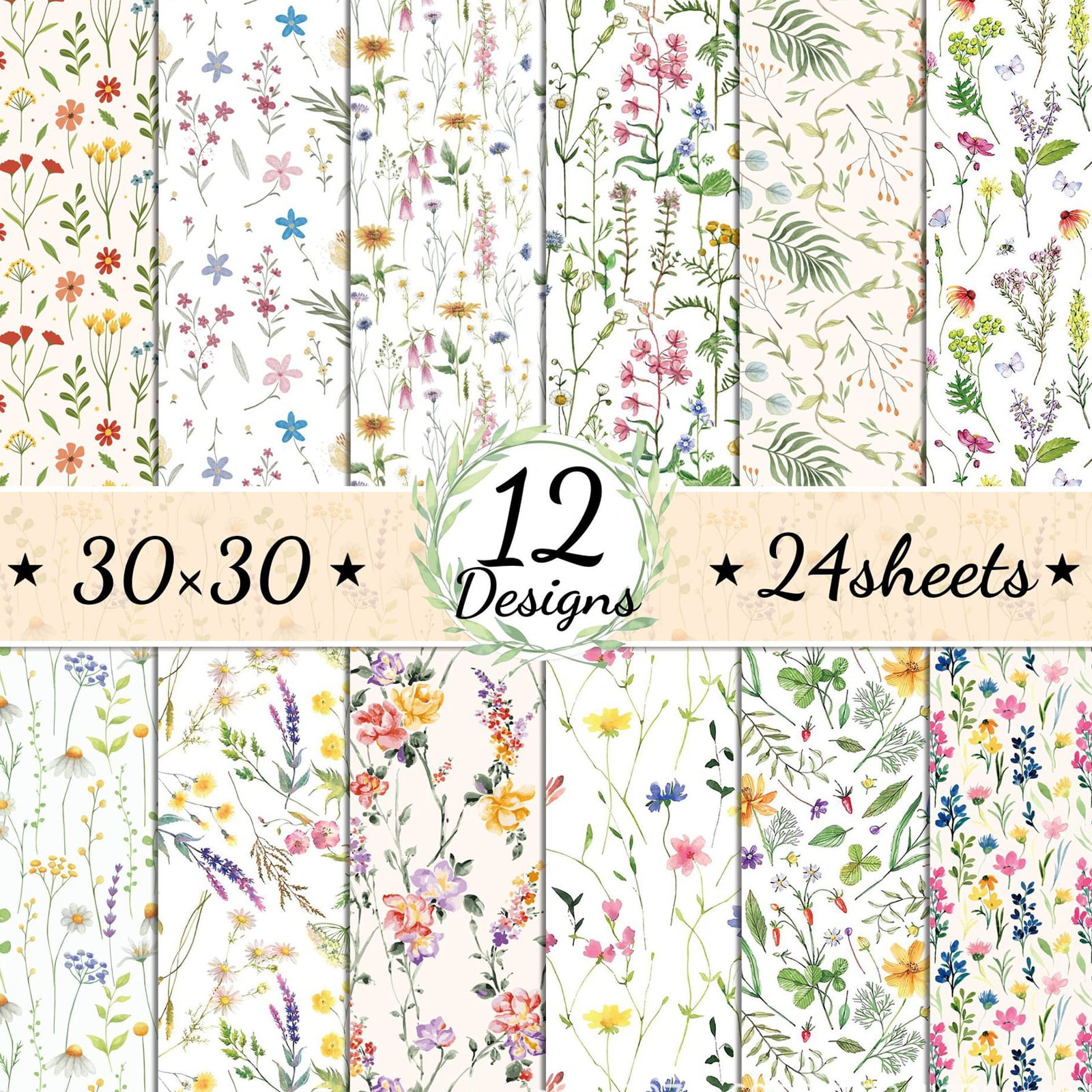 Floral Scrapbook Paper, 12'' x 12'' Double Sided 24 Sheets Decorative ...
