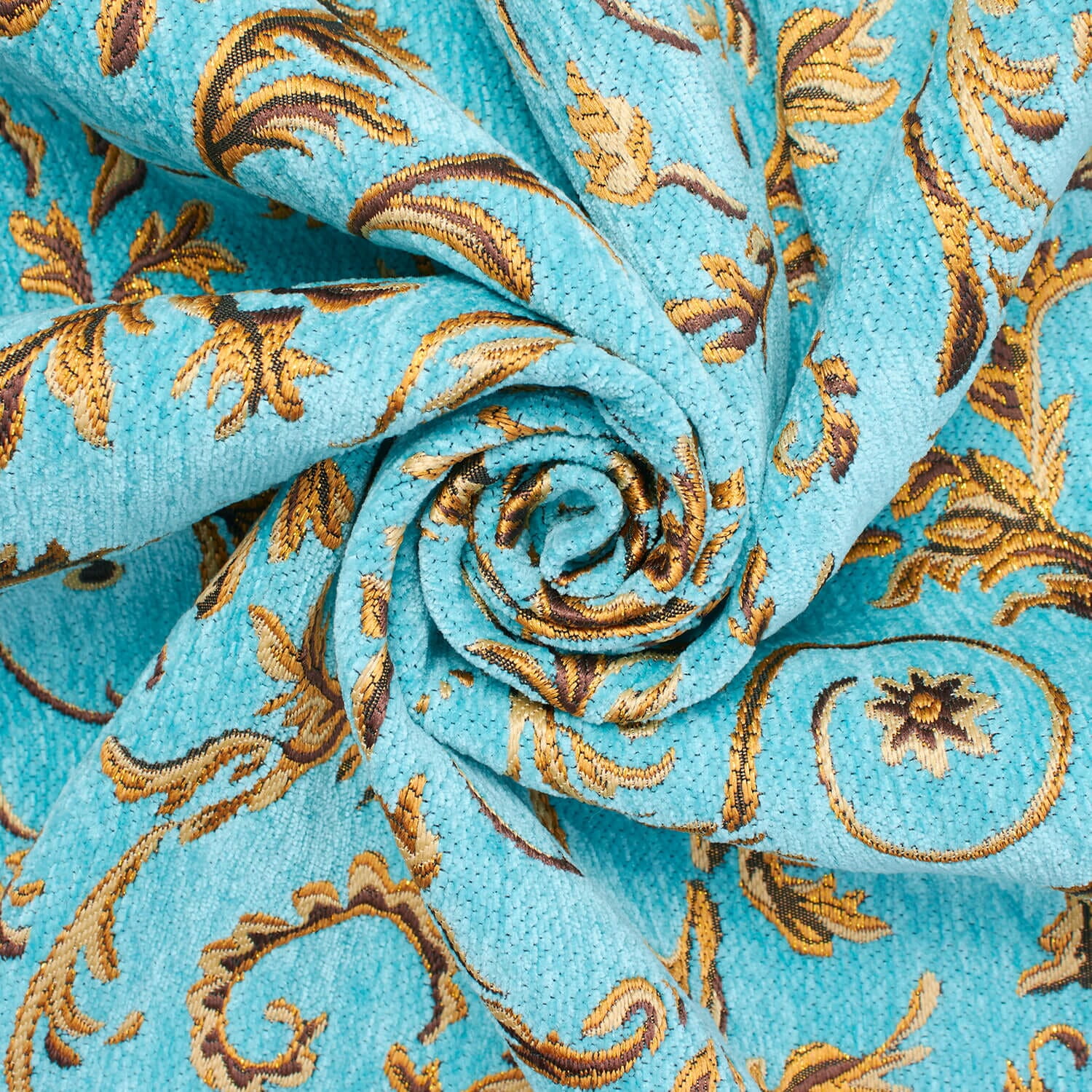 Floral Scroll Metallic Chenille 57" Heavyweight Upholstery Jacquard ...