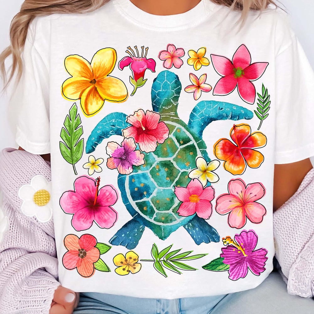 Floral Sea Turtle Summer Shirt, Turtle Shirt, Beach Shirt, Boho ...