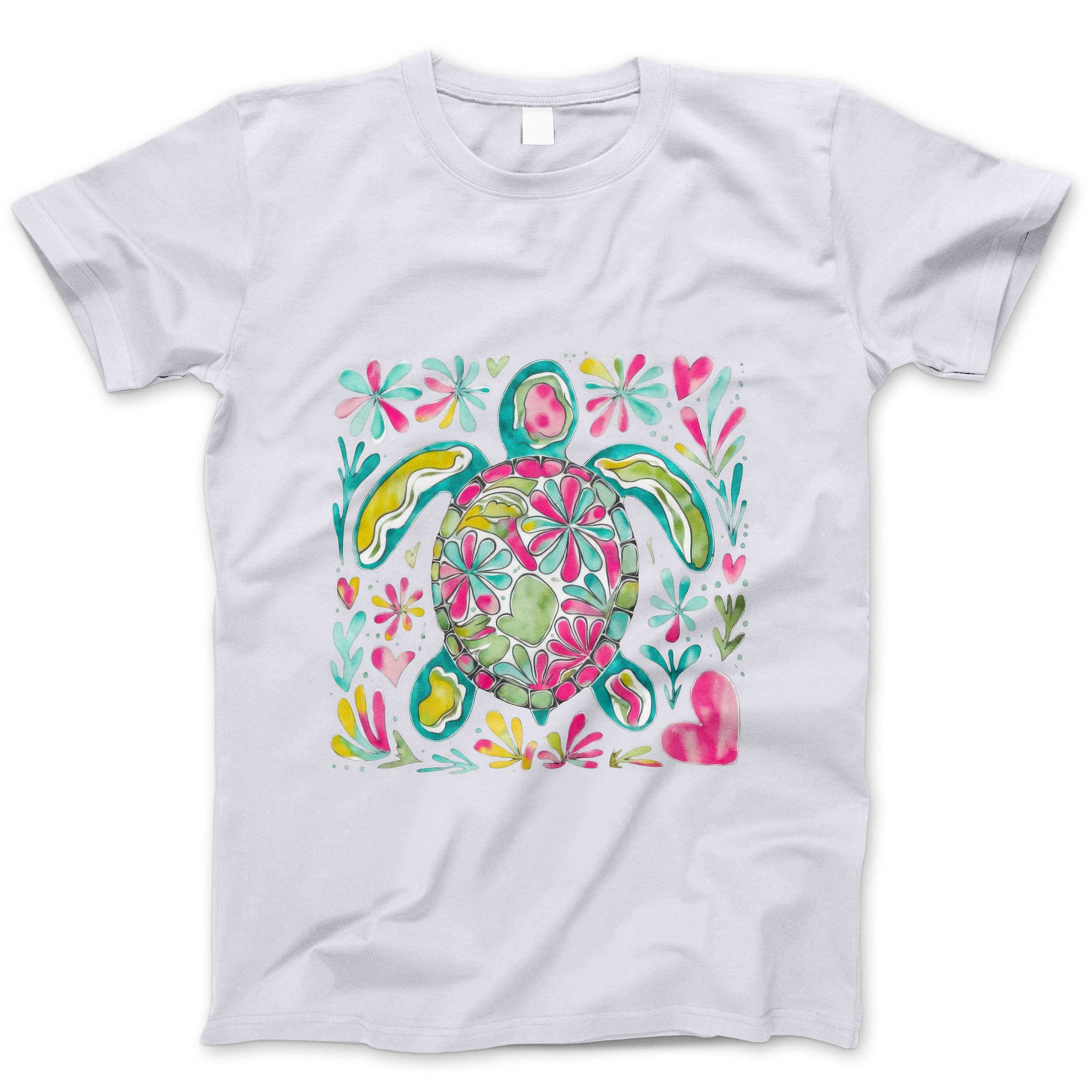 Floral Sea Turtle T-Shirt – Colorful Watercolor Turtle Graphic Tee ...