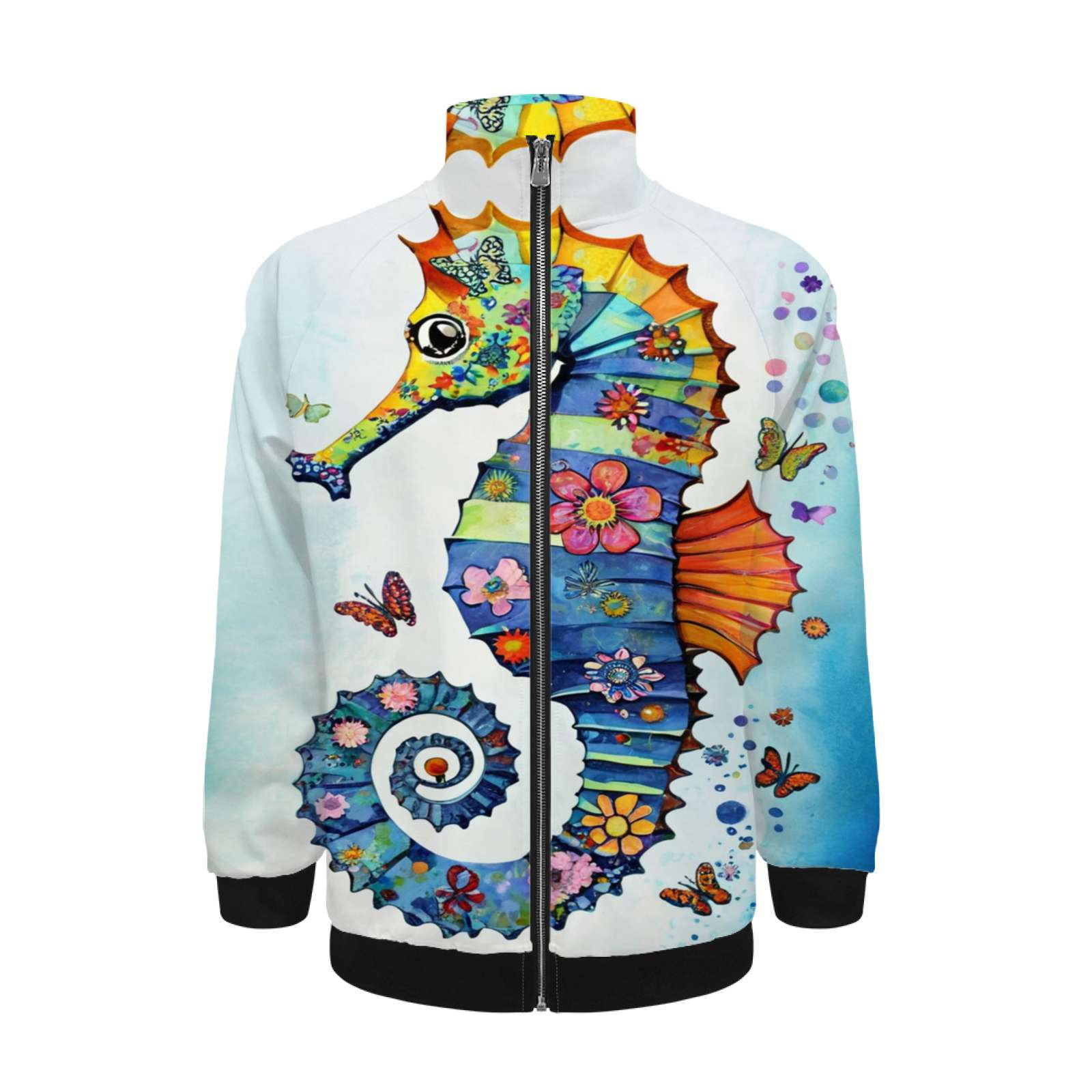 Floral Seahorse Art Print Jacket Men's Street Cool Long Sleeves Coat Personality Tops Oversized ...