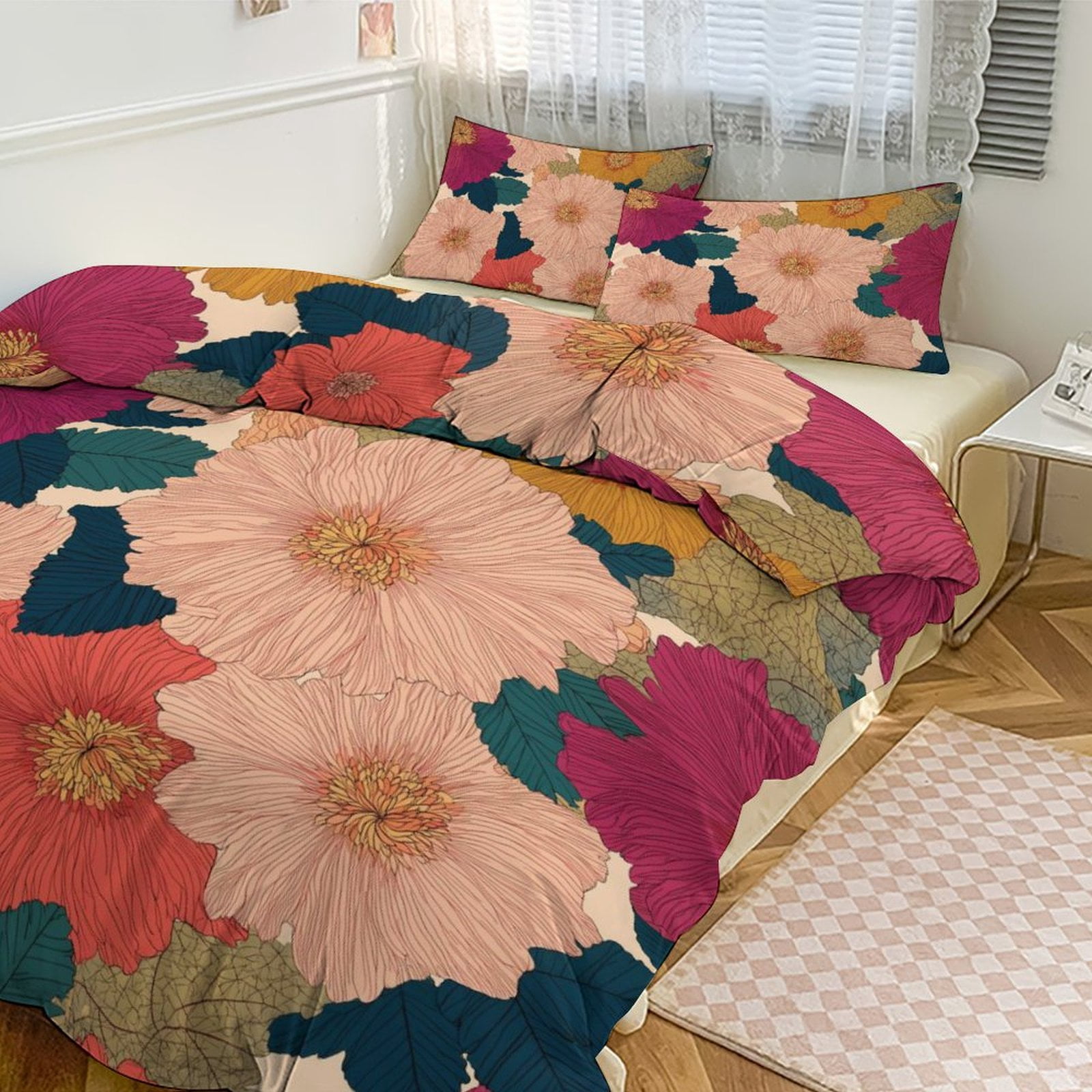 Floral Seamless Pattern Vibrant Blooms Design Bedding Set with Zipper ...